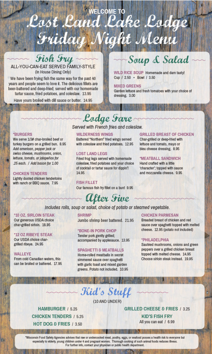 Lodge Food Menu – Lost Land Lake Lodge