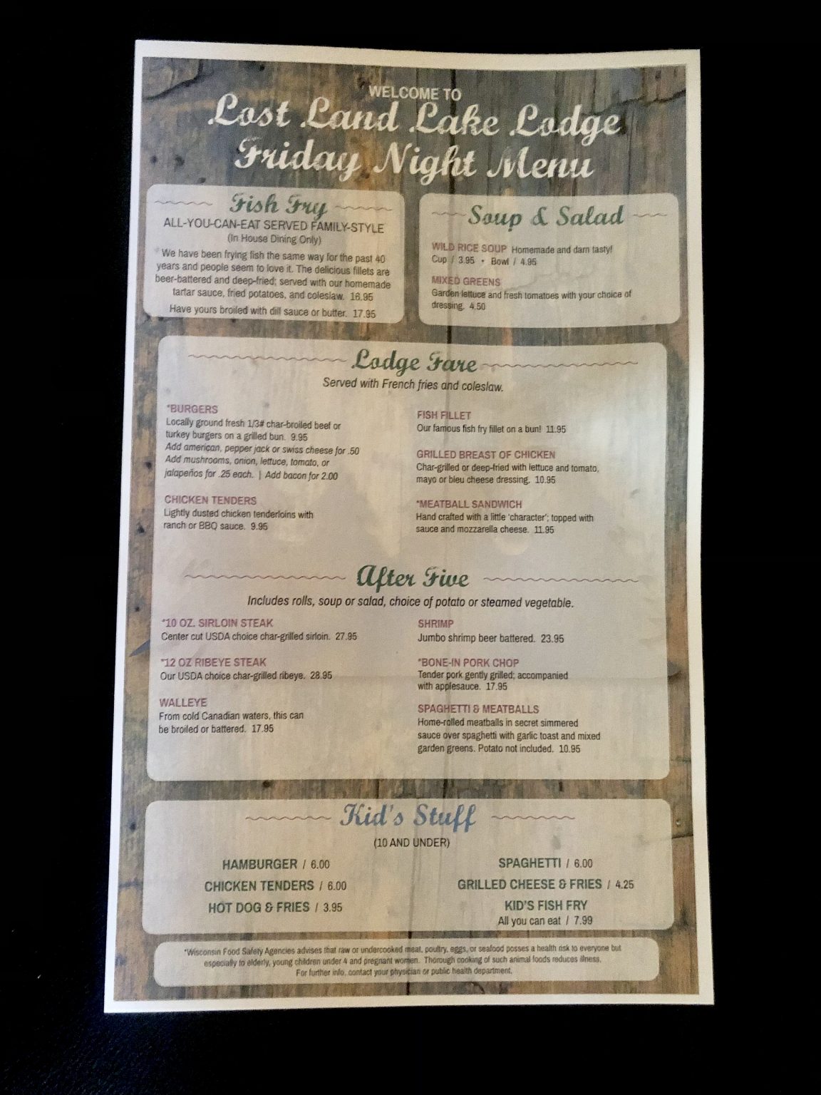 Lodge Food Menu – Lost Land Lake Lodge