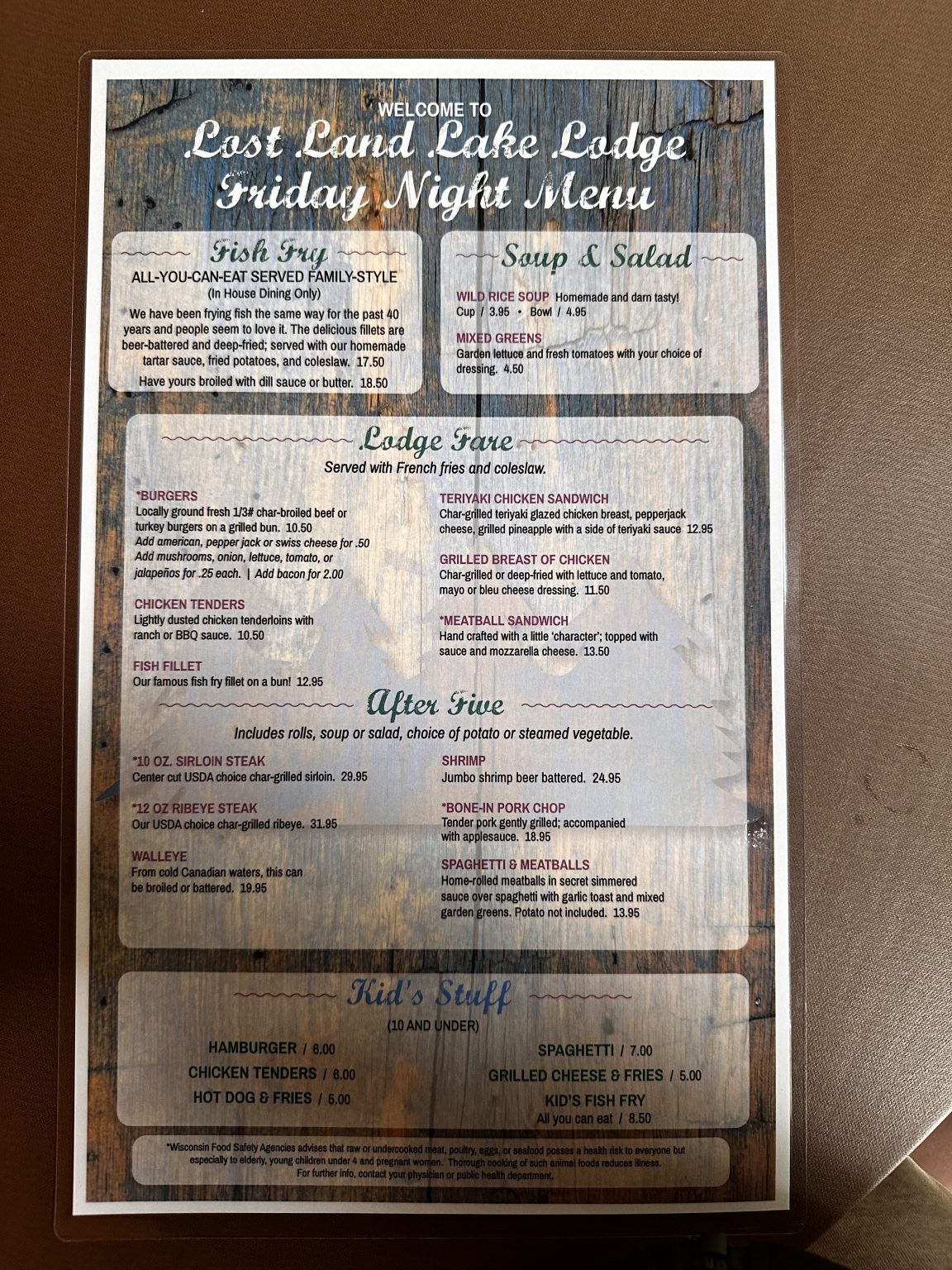 Lodge Food Menu – Lost Land Lake Lodge
